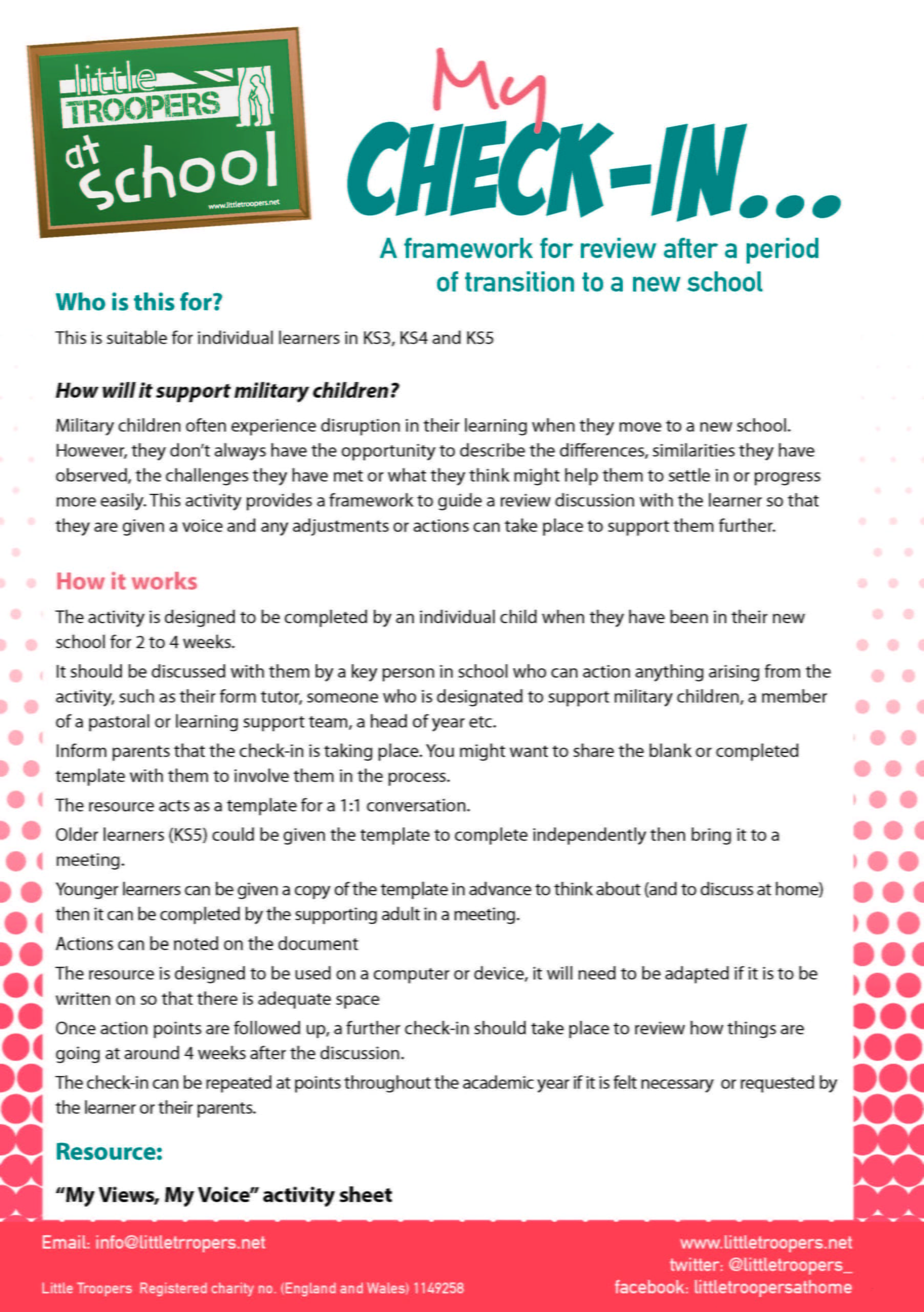 My Check In - transition review framework - Little Troopers