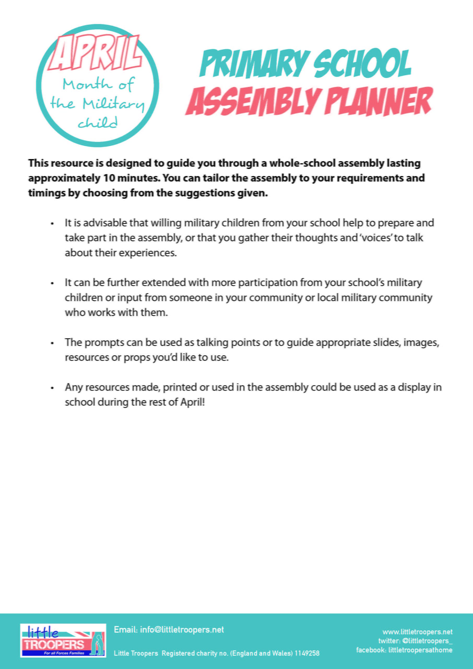 April - Primary Assembly Planner - Little Troopers