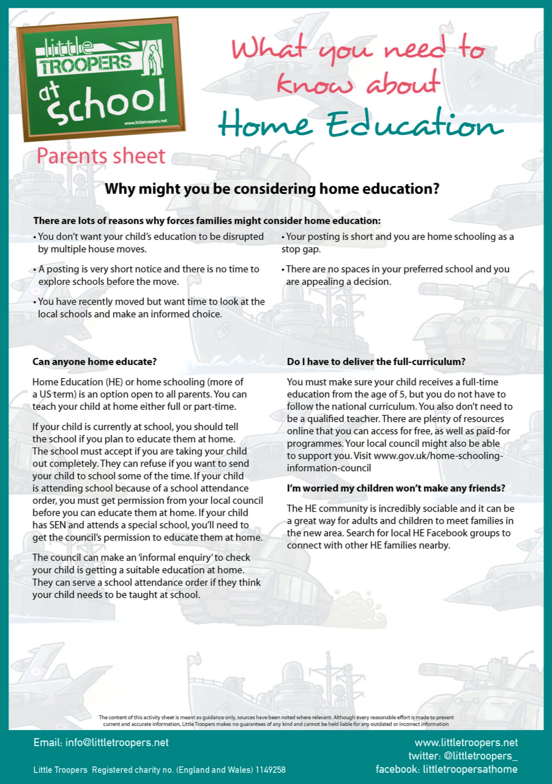 Parent Info Sheet - Home Education - Little Troopers