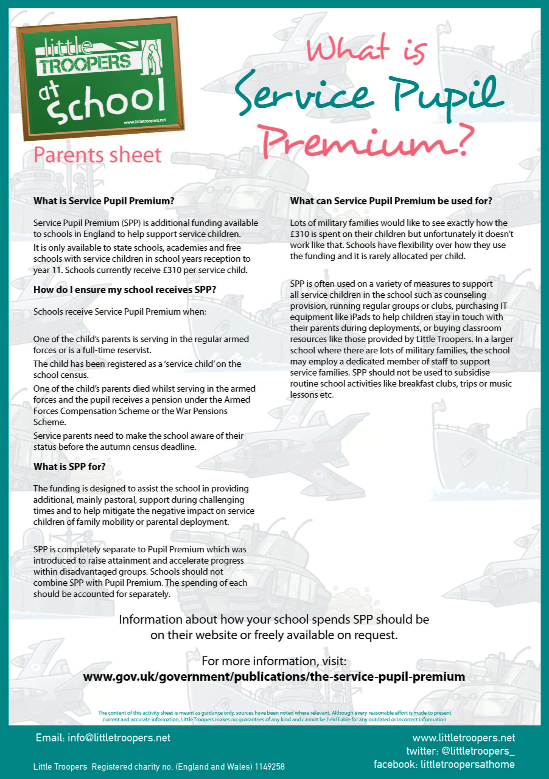 Parent Info Sheet - Service Pupil Premium explained - Little Troopers