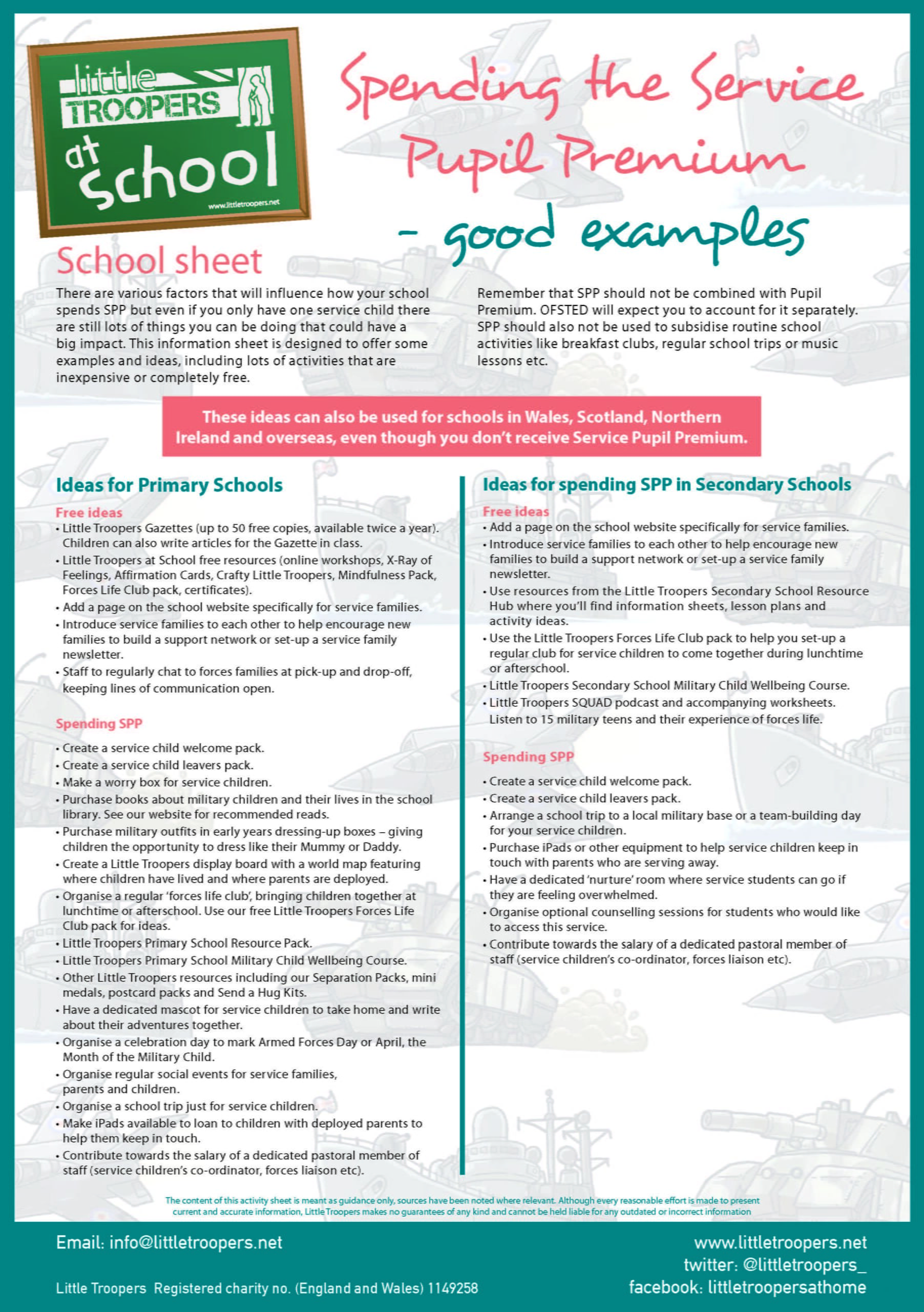 School Info Sheet - Service Pupil Premium - Little Troopers
