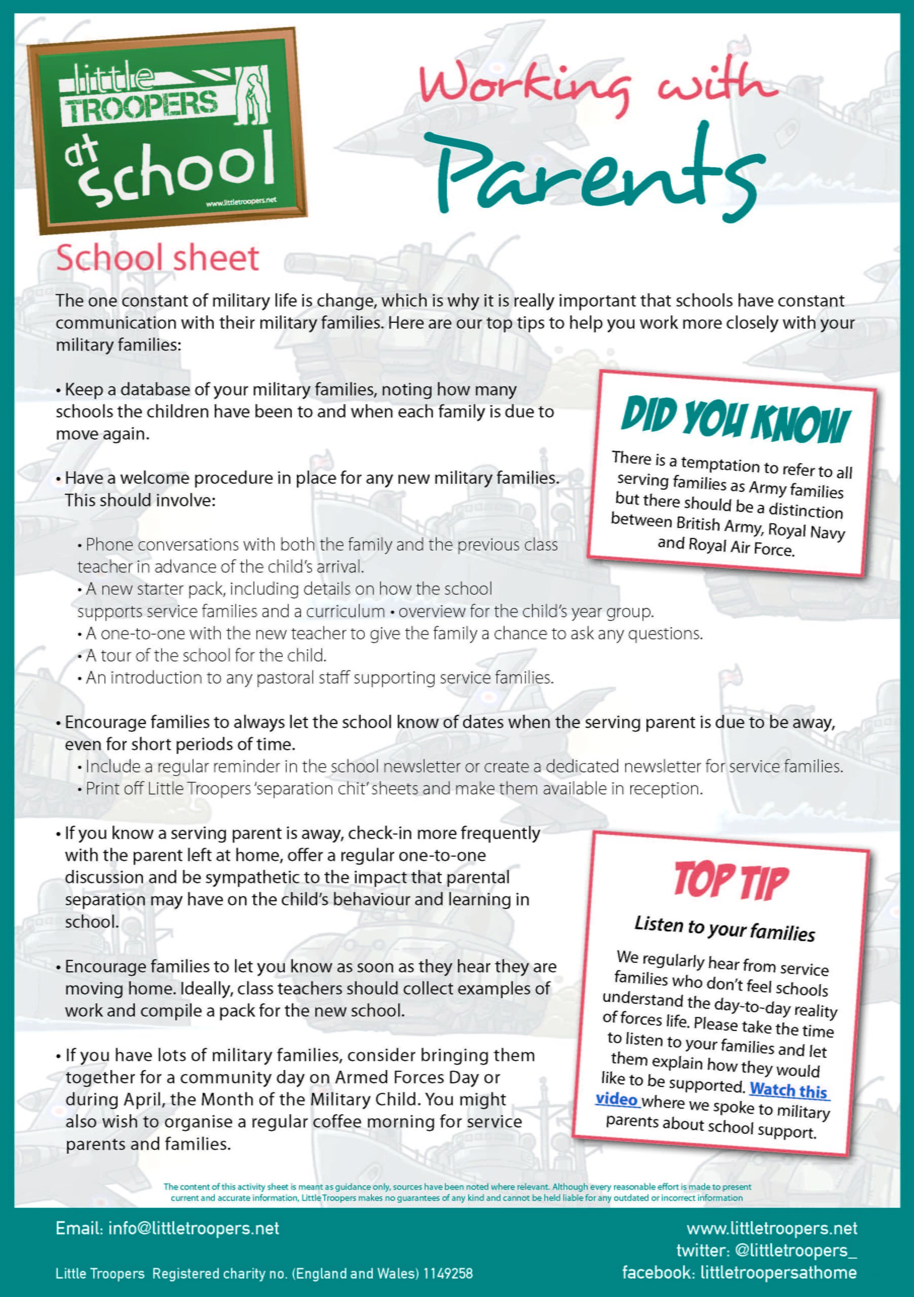 School Info Sheet - Working with parents - Little Troopers